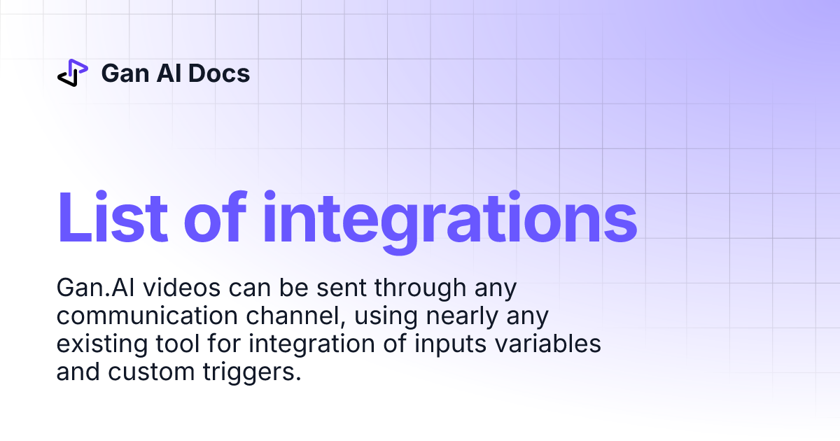 List of integrations | Gan AI Docs